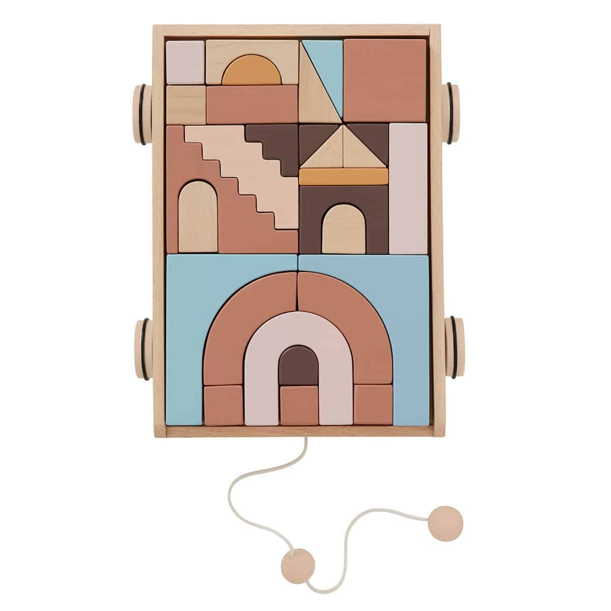 Wooden Rainbow Wagon with Blocks - Häc Concept Store